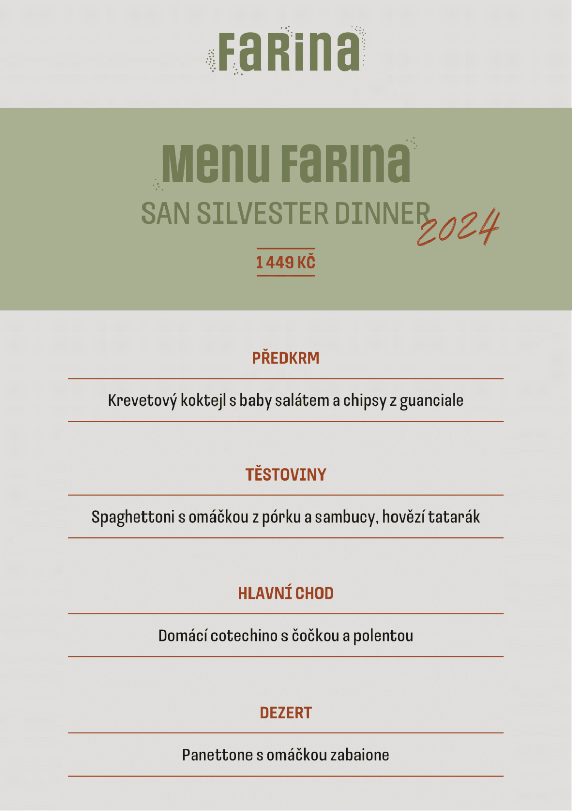 Vánoční a silvestrovské menu - Farina